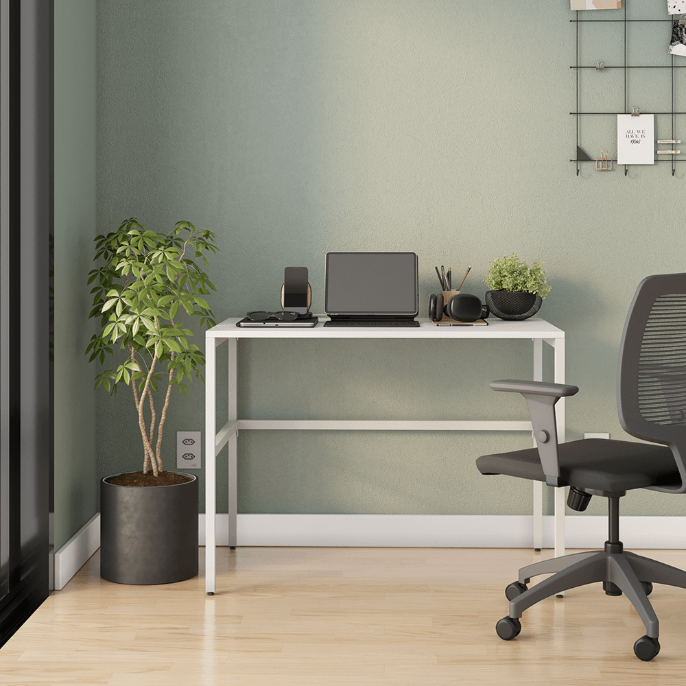 MESA MARELLI FRAME 1000X600MM BRANCA COM ESTRUTURA EM BRANCO